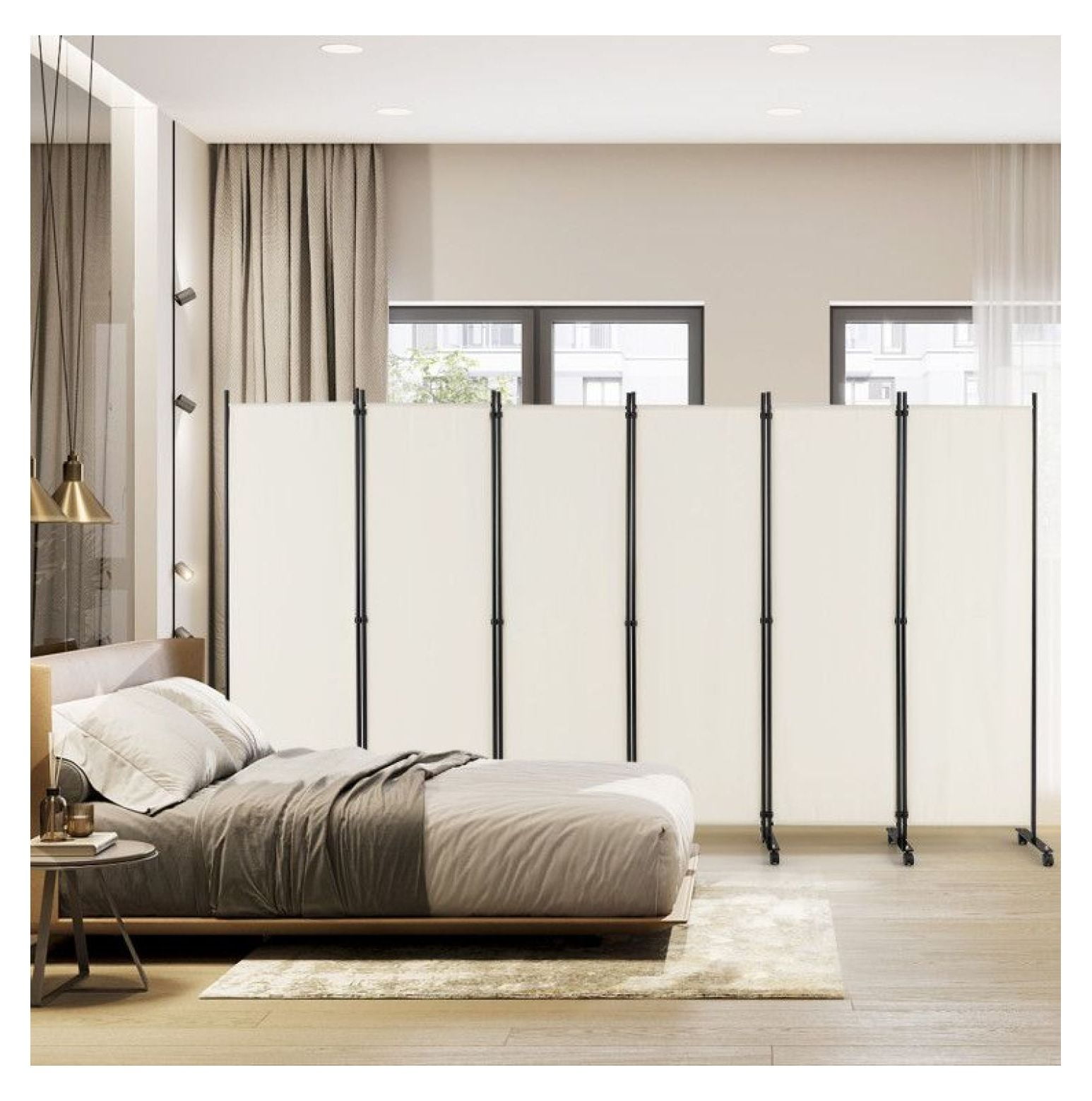 6 Panel Room Divider 5.7ft Tall on Wheels - Folding Privacy Screen for ...