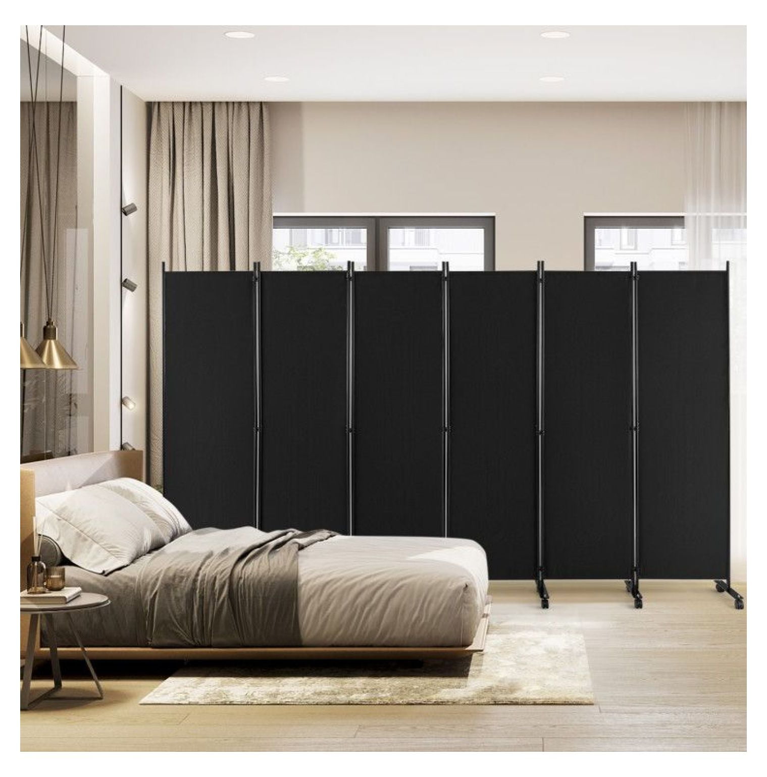 6 Panel Room Divider 5.7ft Tall on Wheels, Rolling Privacy Screen for ...