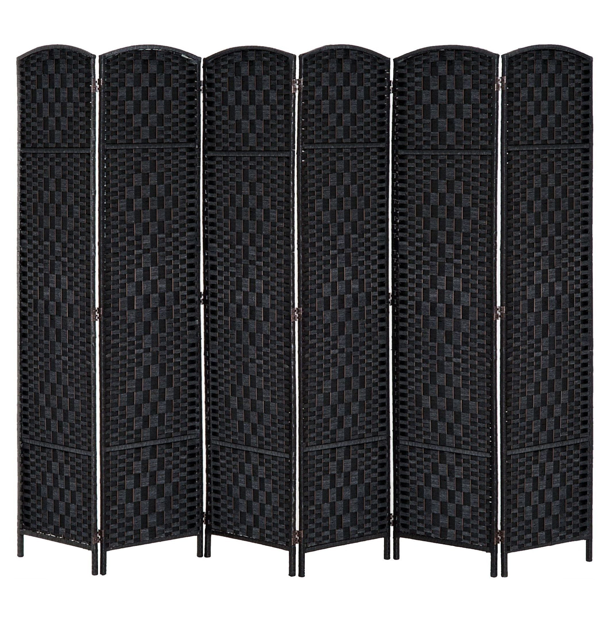 6 Panel Room Divider 6ft Tall Wicker Partition - Freestanding Black ...