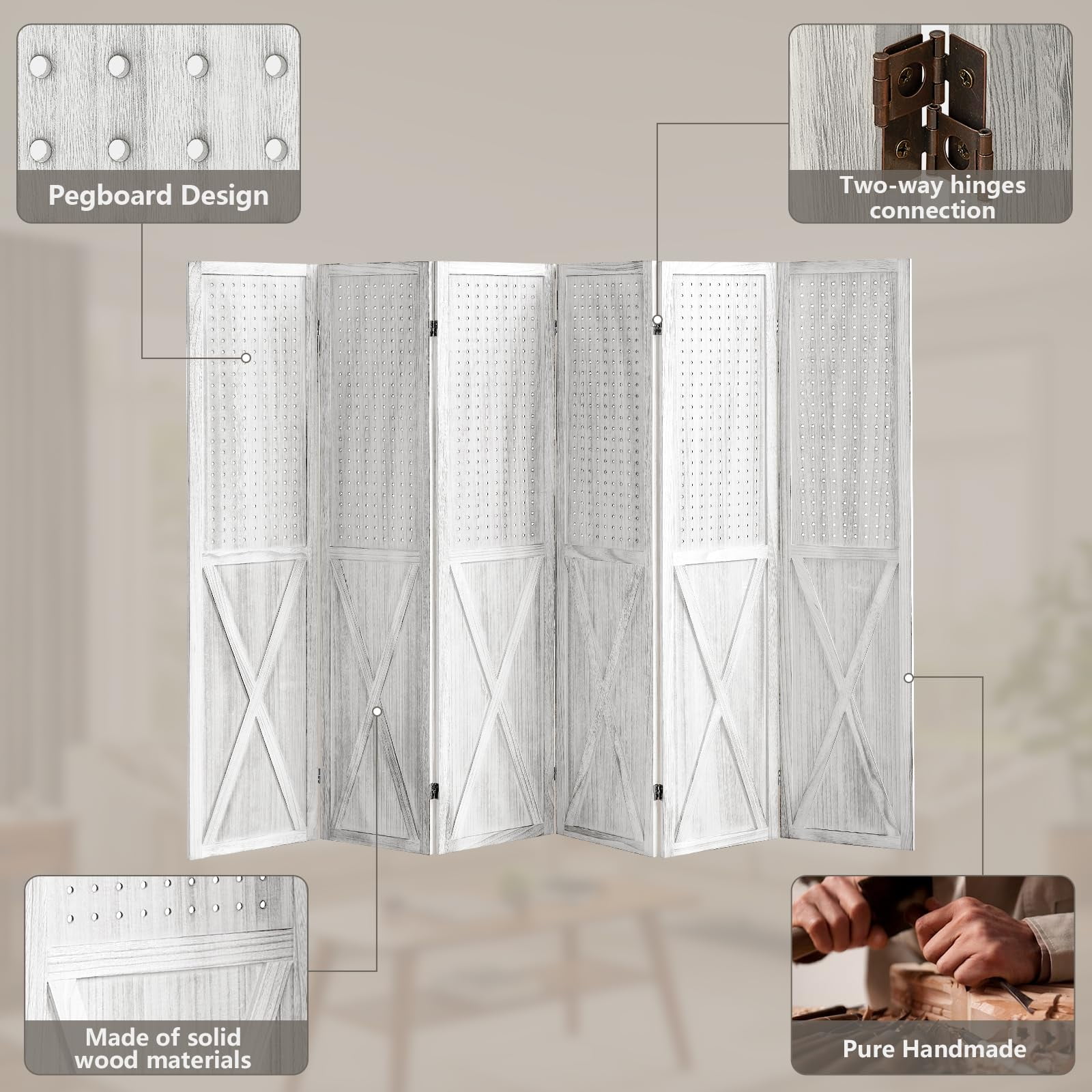 6 Panel Room Divider, Dark Coffee Tall Extra Wide Foldable Partition ...