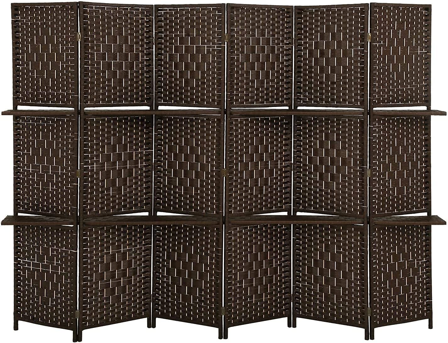 6-Panel Room Divider and Folding Privacy Screen with Display Shelves 6 ...