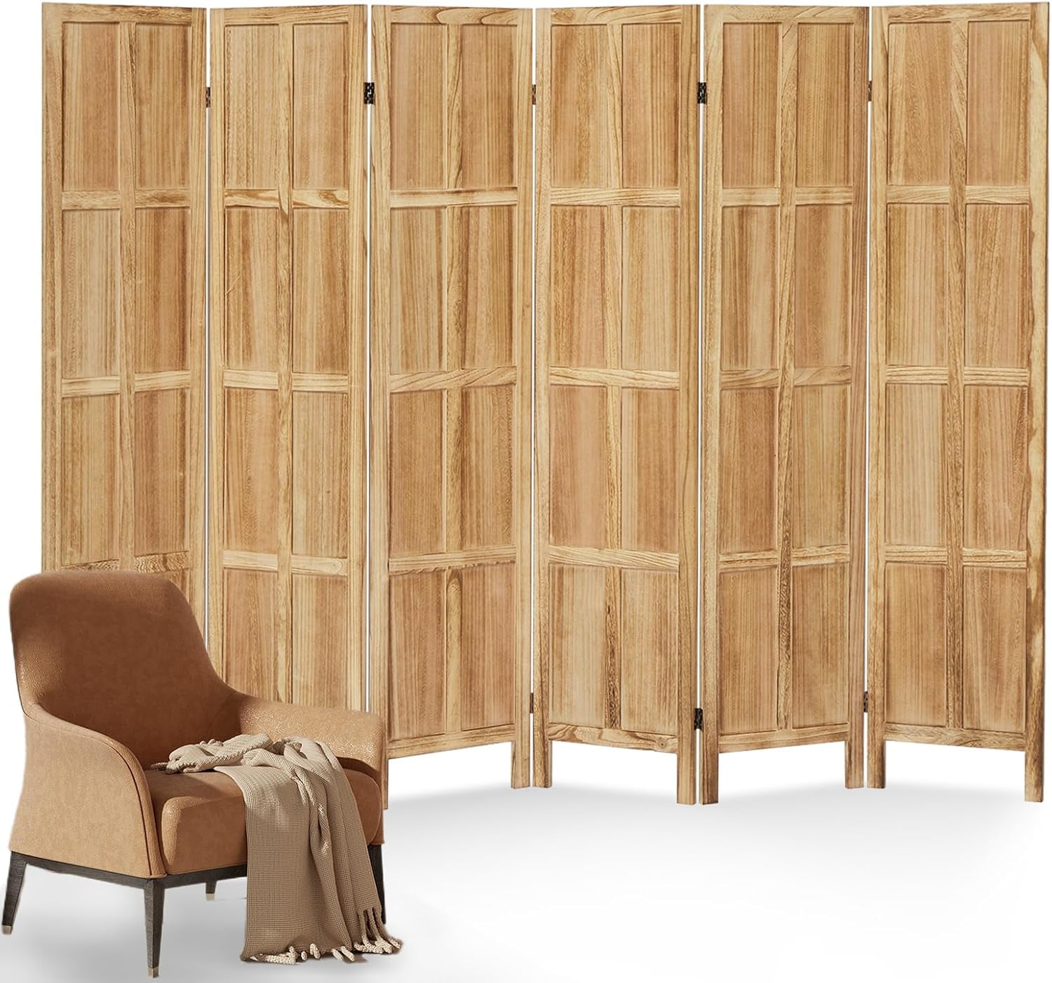 6 Panel Room Divider and Folding Privacy Screens, 5.6Ft Wood Room ...
