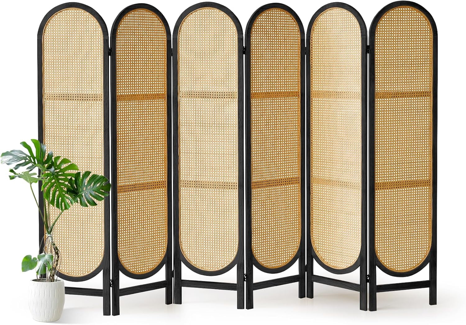 6 Panel Room Divider, Hand-Woven Rattan Room Divider Screen, Folding ...