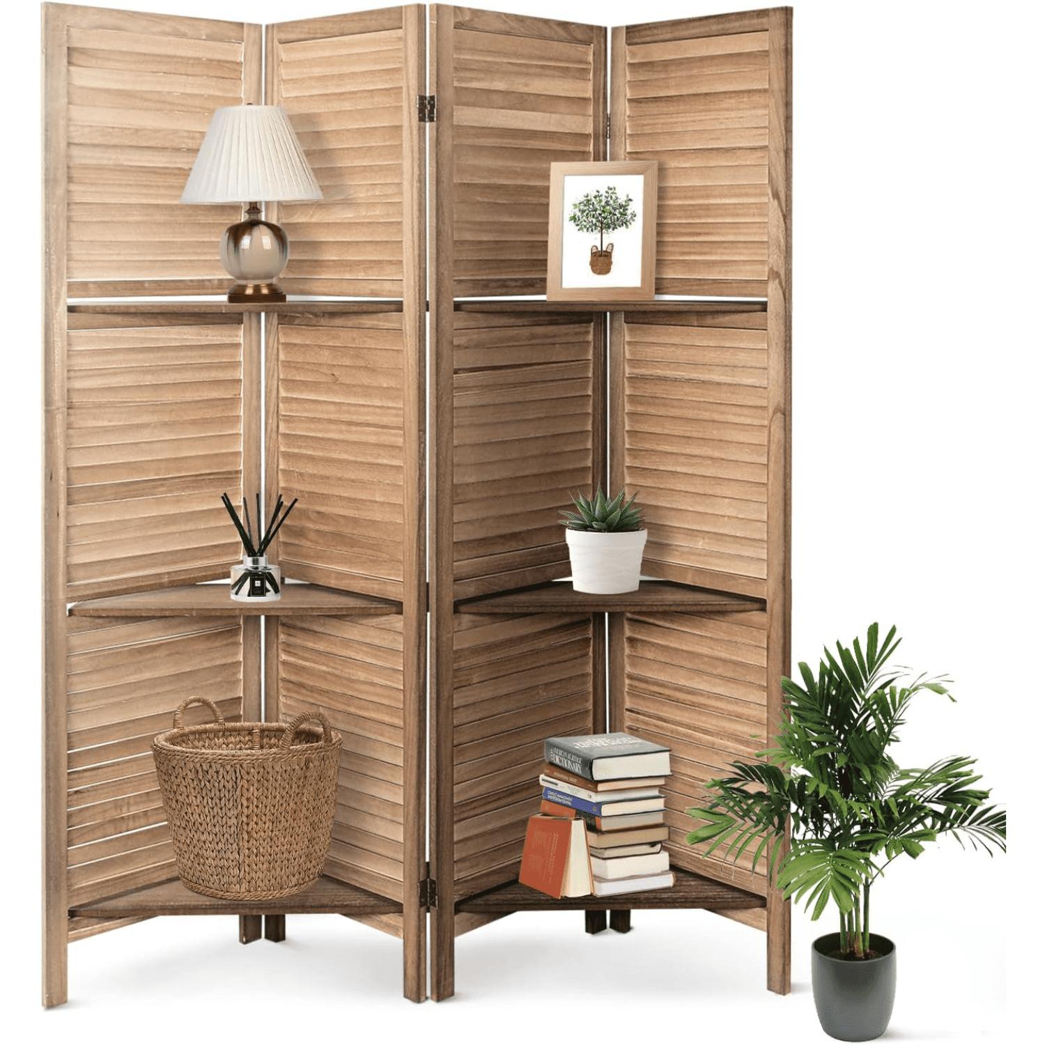 6 Panel Room Divider with Shelves 5.6Ft Wood Room Divider Fully ...