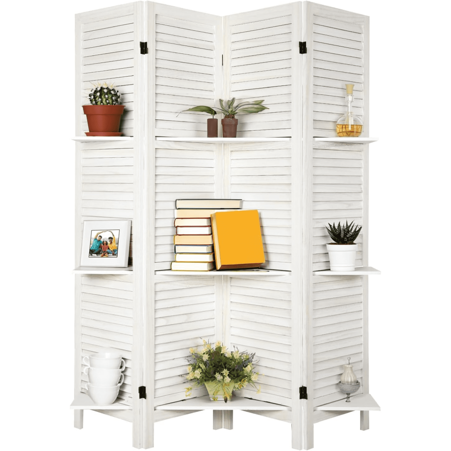 6 Panel Room Divider with Shelves 5.6Ft Wood Room Divider Fully ...