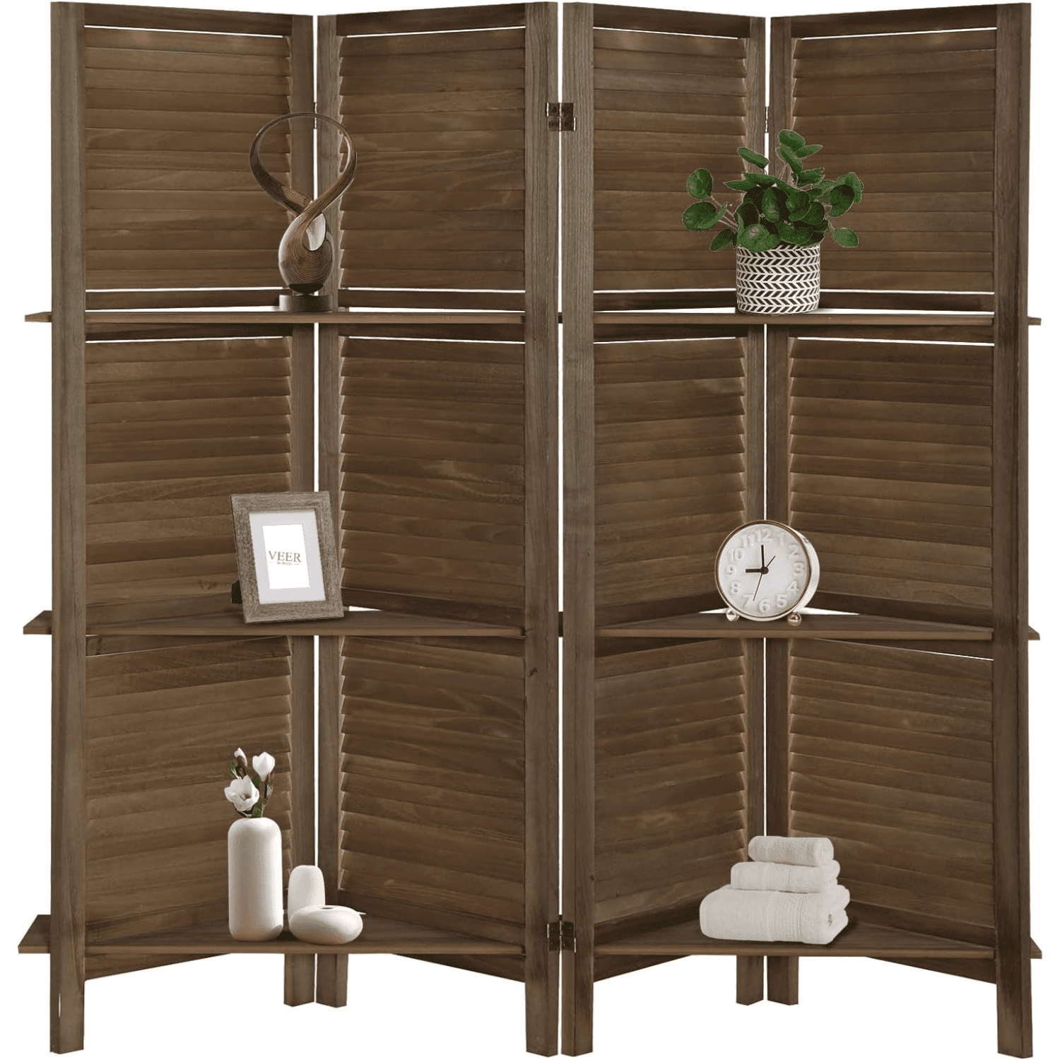 6 Panel Room Divider with Shelves 5.6Ft Wood Room Divider Fully ...
