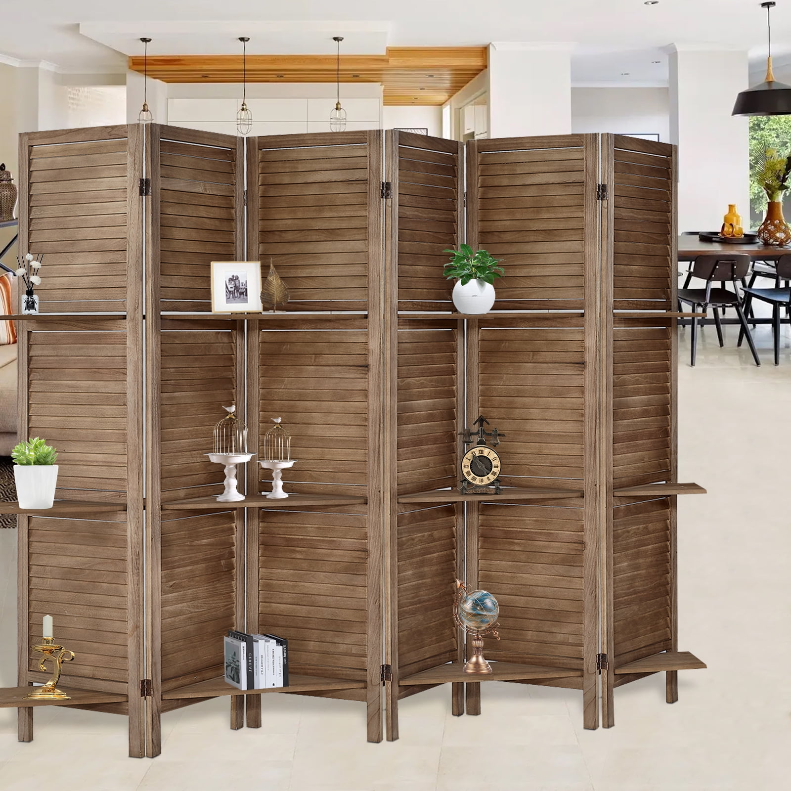 6-Panel Room Divider with Shelves，5.6ft Tall Folding Privacy Screen ...