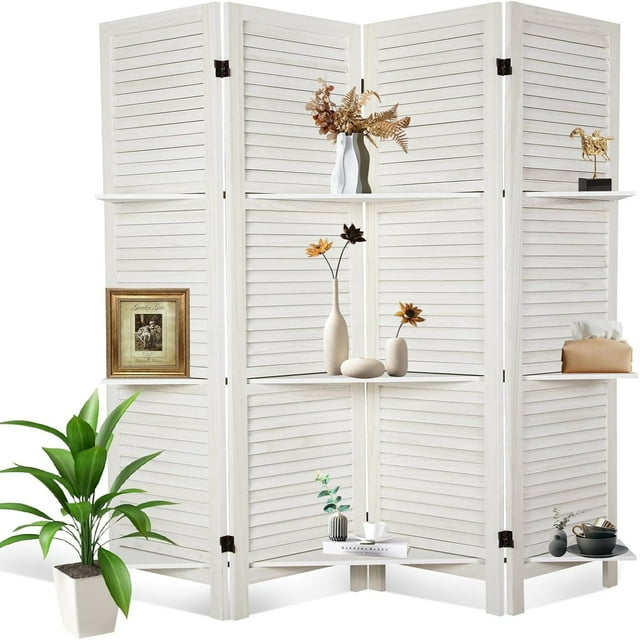 6 Panel Room Divider Wood Room Divider with Shelves 5.6Ft Portable Room ...