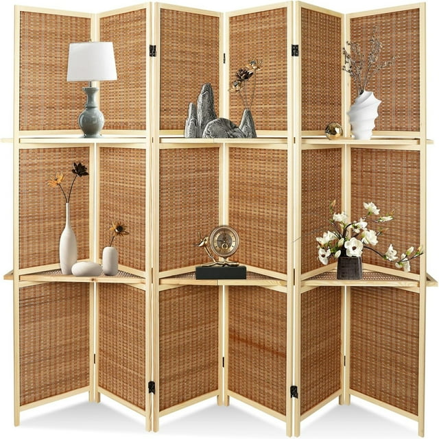 6 Panel Room Divider with -Woven Screen Room Divider and Folding ...