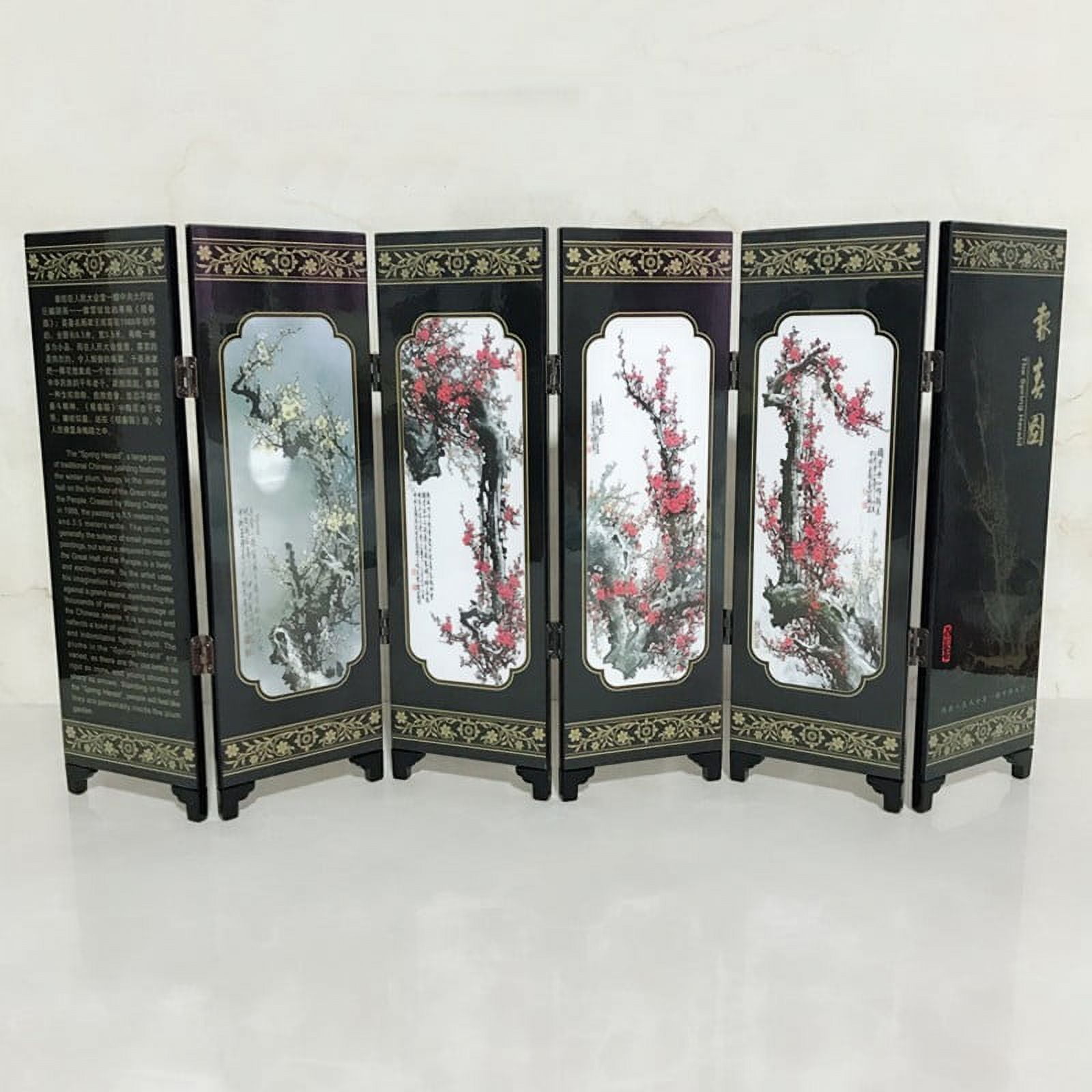 6-Panel Spring Bamboo Screen Room Divider Wood Folding Partition Mini ...