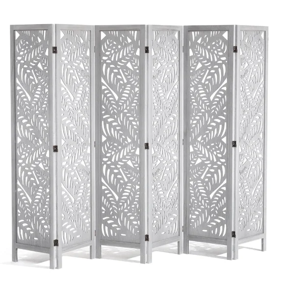 6 Panel Wood Room Divider-66.9inch Folding Privacy Screen&Carved Indoor ...