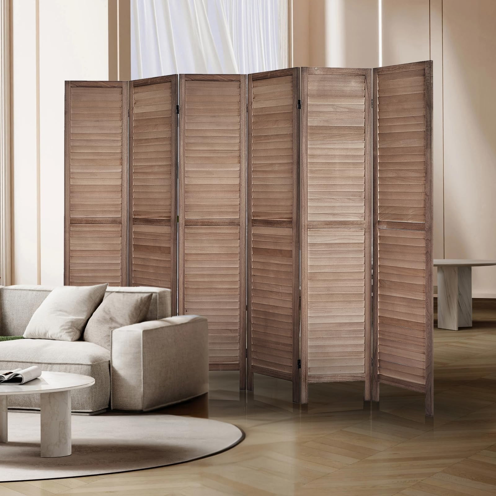 6 Panel Wood Room Divider,Freestanding Louvered Divider Screen for ...