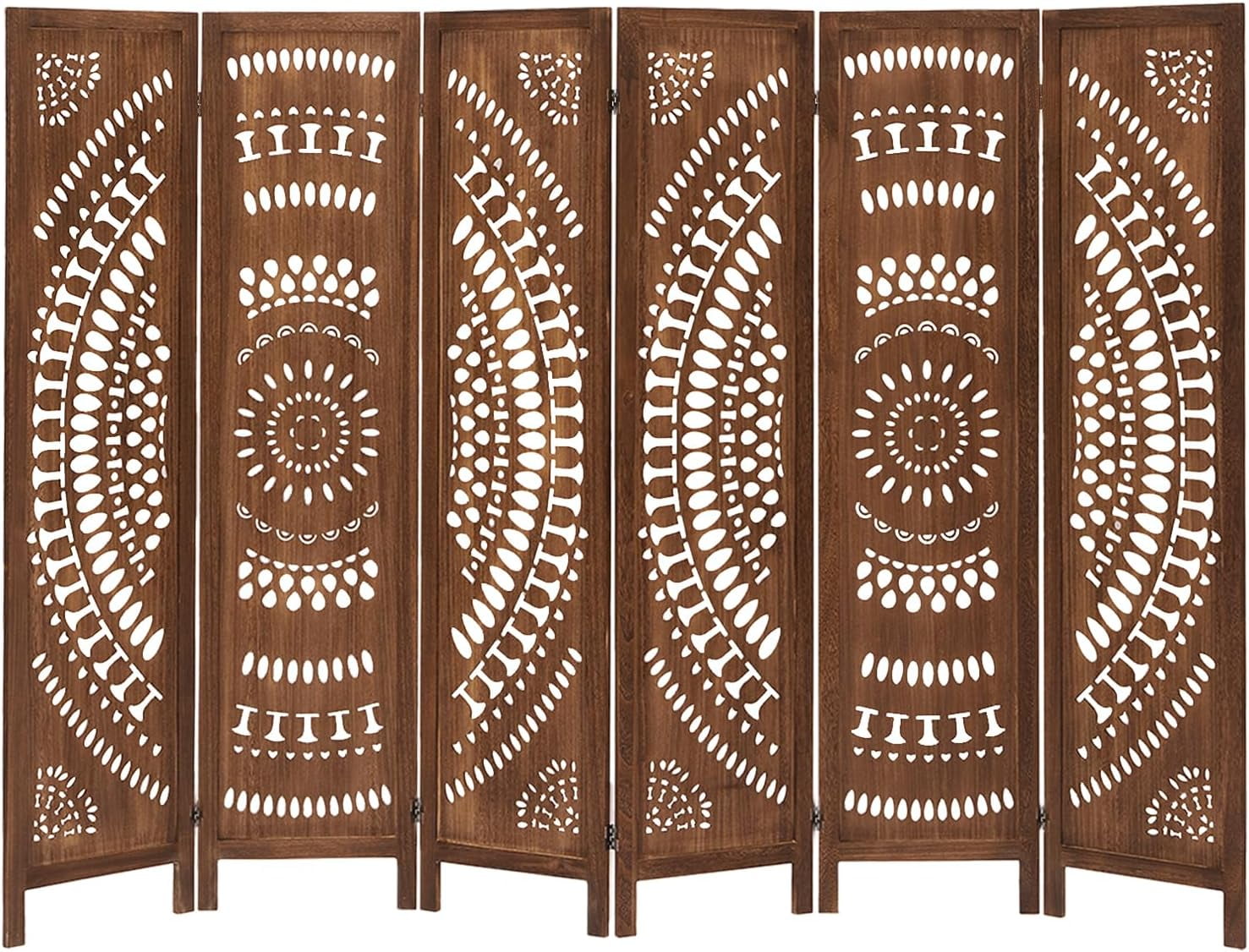 6 Panel Wood Room Divider Fully Assembled, Carved Boho Room Dividers ...