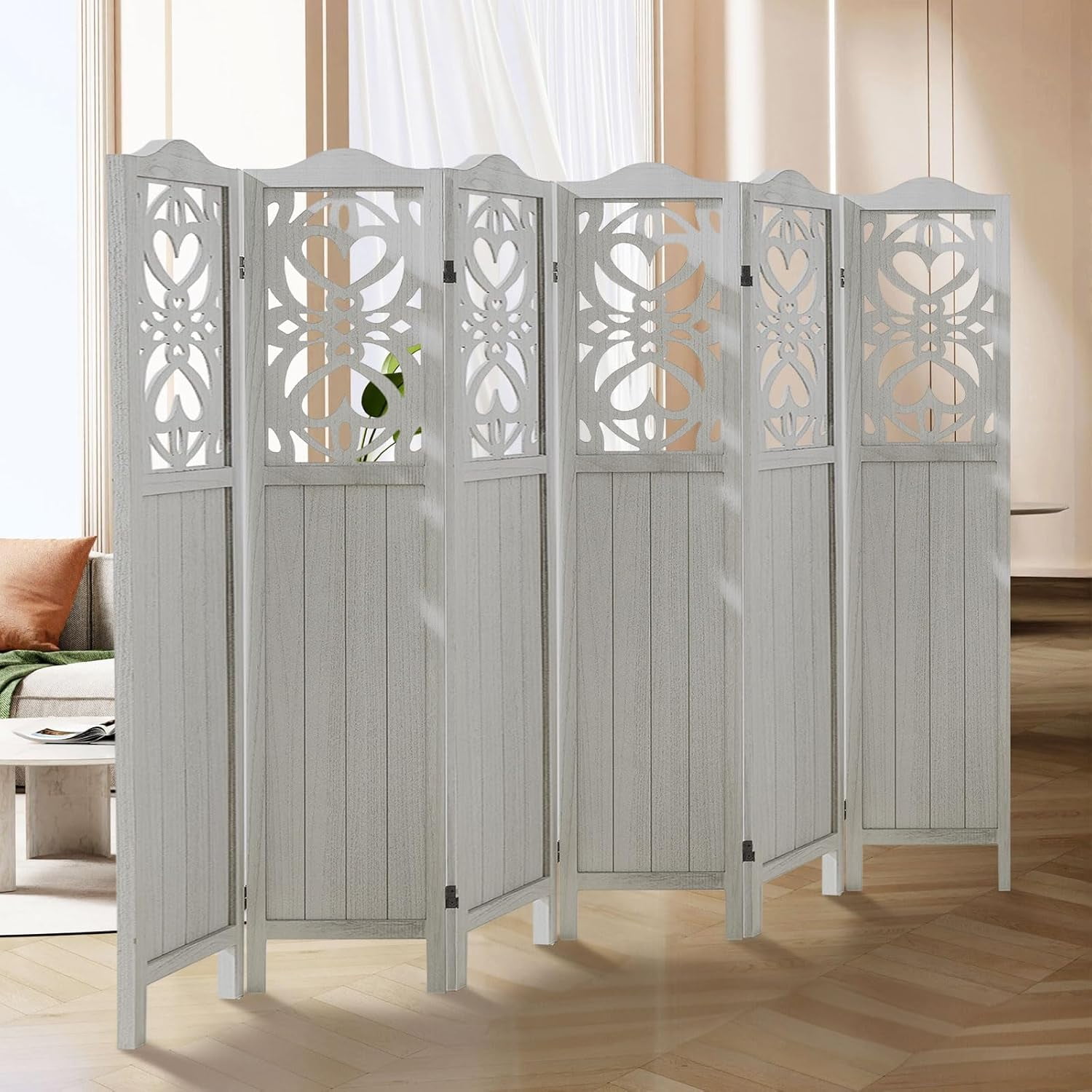 6 Panel Wood Room Divider Fully Assembled Carved Boho Room Dividers and ...
