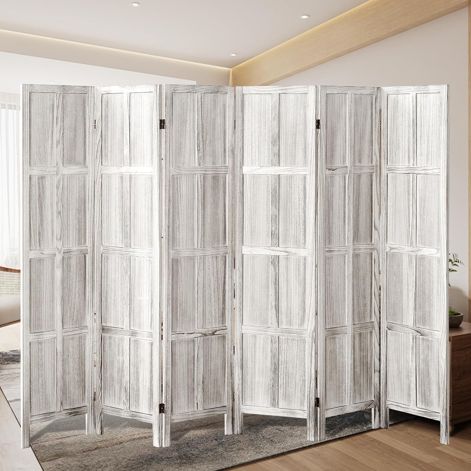 6 Panel Wood Room Divider Screen, 5.6 FT Folding Privacy Screen Room ...