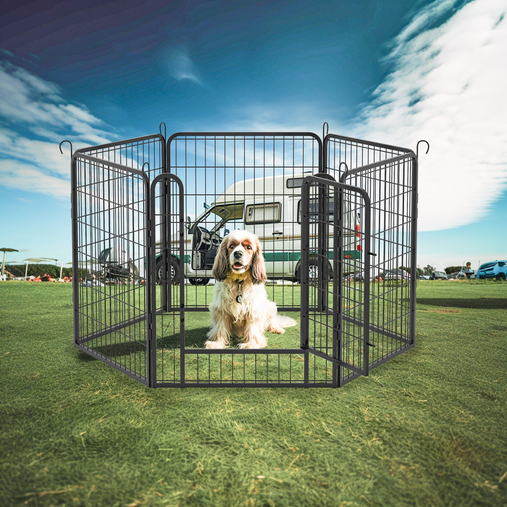 6 Panels 31.7" H Heavy Duty Metal Playpen with Door, Dog Fence Pet Exercise Pen for Outdoor ...