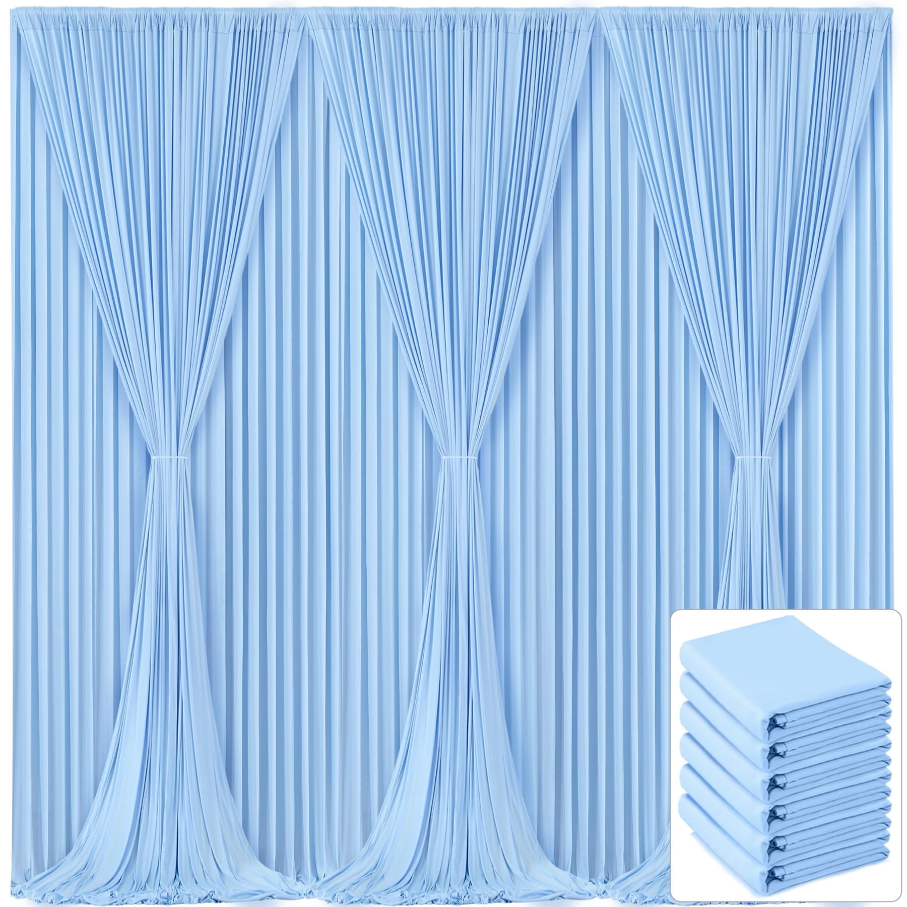 6 Panels Baby Blue Backdrop Curtain for Baby Shower Parties Light Blue ...