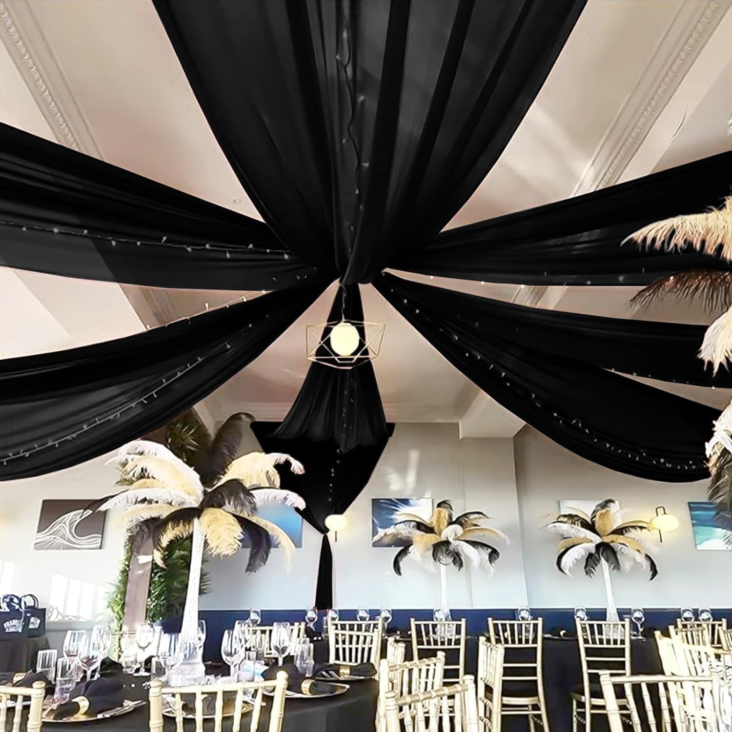 6 Panels Black Ceiling Drapes for Wedding 5ftx10ft Chiffon Fabric Arch ...
