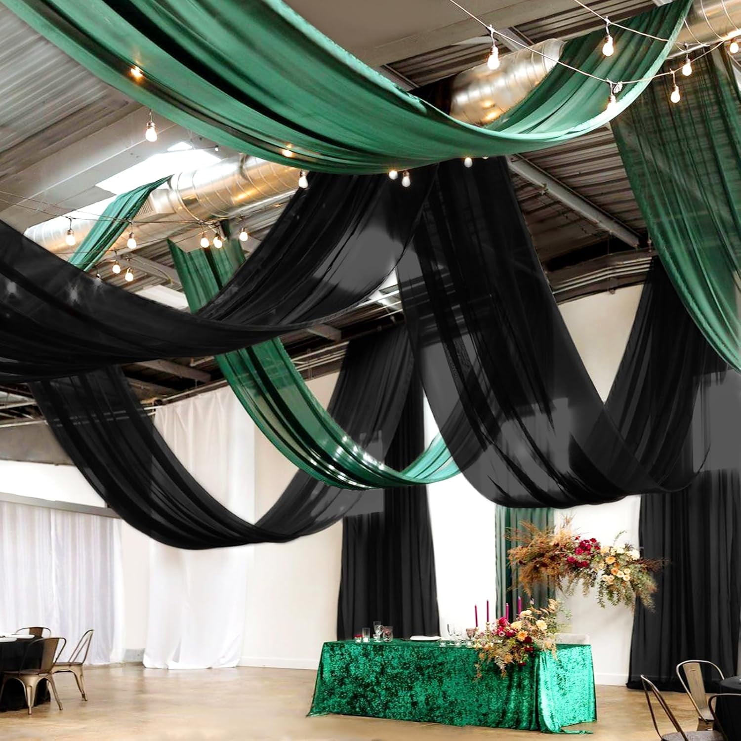 6 Panels Black Ceiling Drapes for Wedding Ceiling Drapes 5ftx15ft ...
