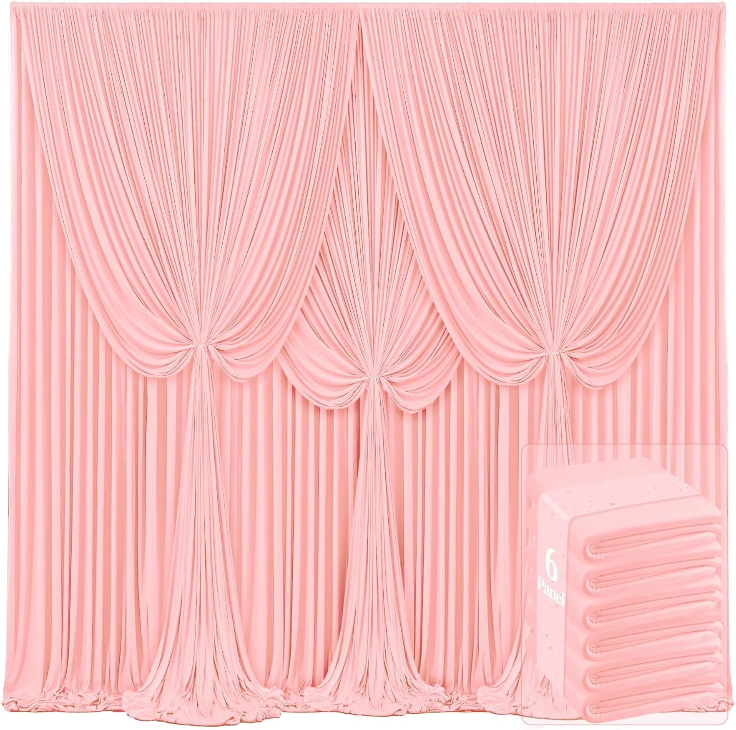 6 Panels Blush Pink Backdrop Curtains for Wedding Party Wrinkle Free ...