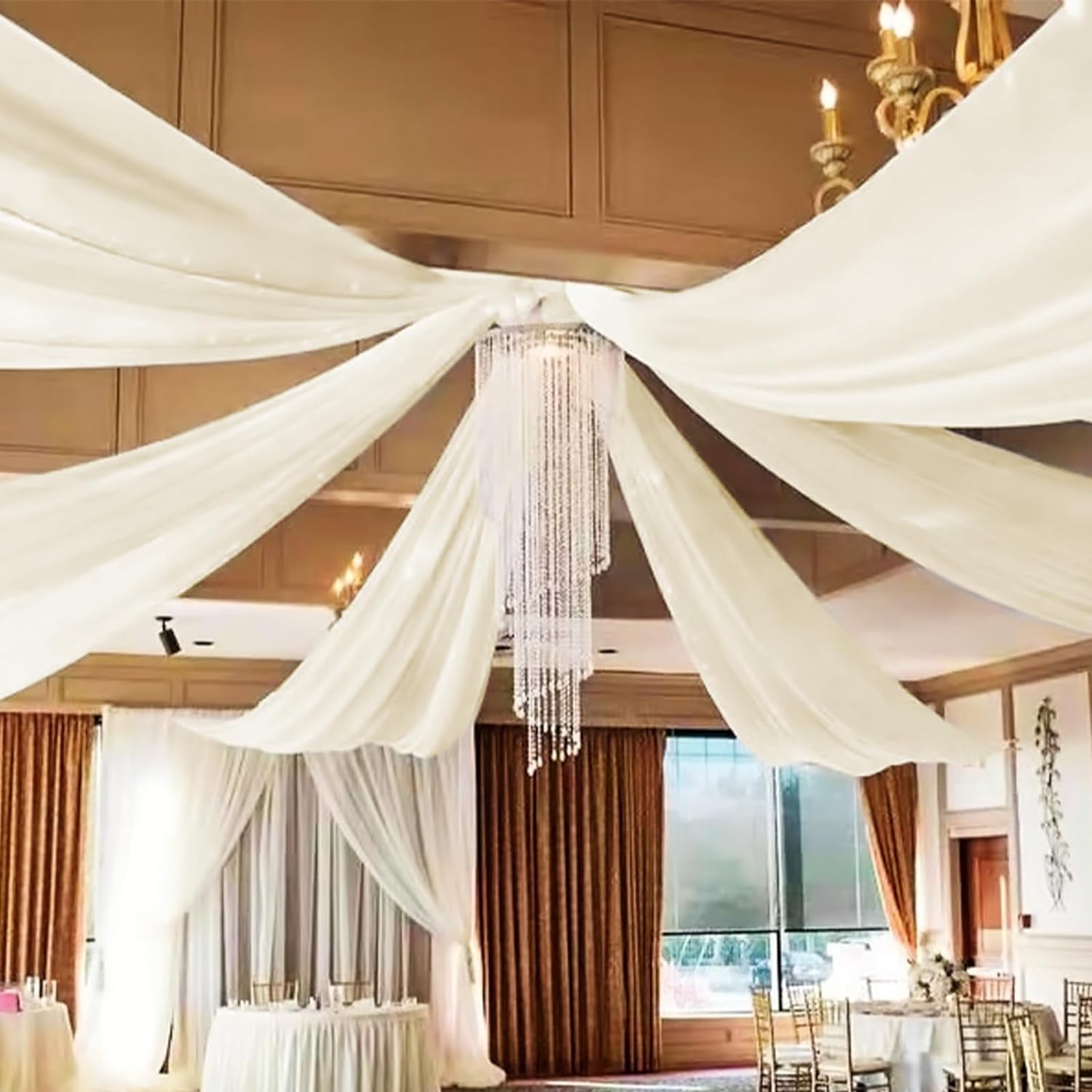 6 Panels Ivory Ceiling Drapes 5ftx20ft Wedding Ceiling Drapes Chiffon ...