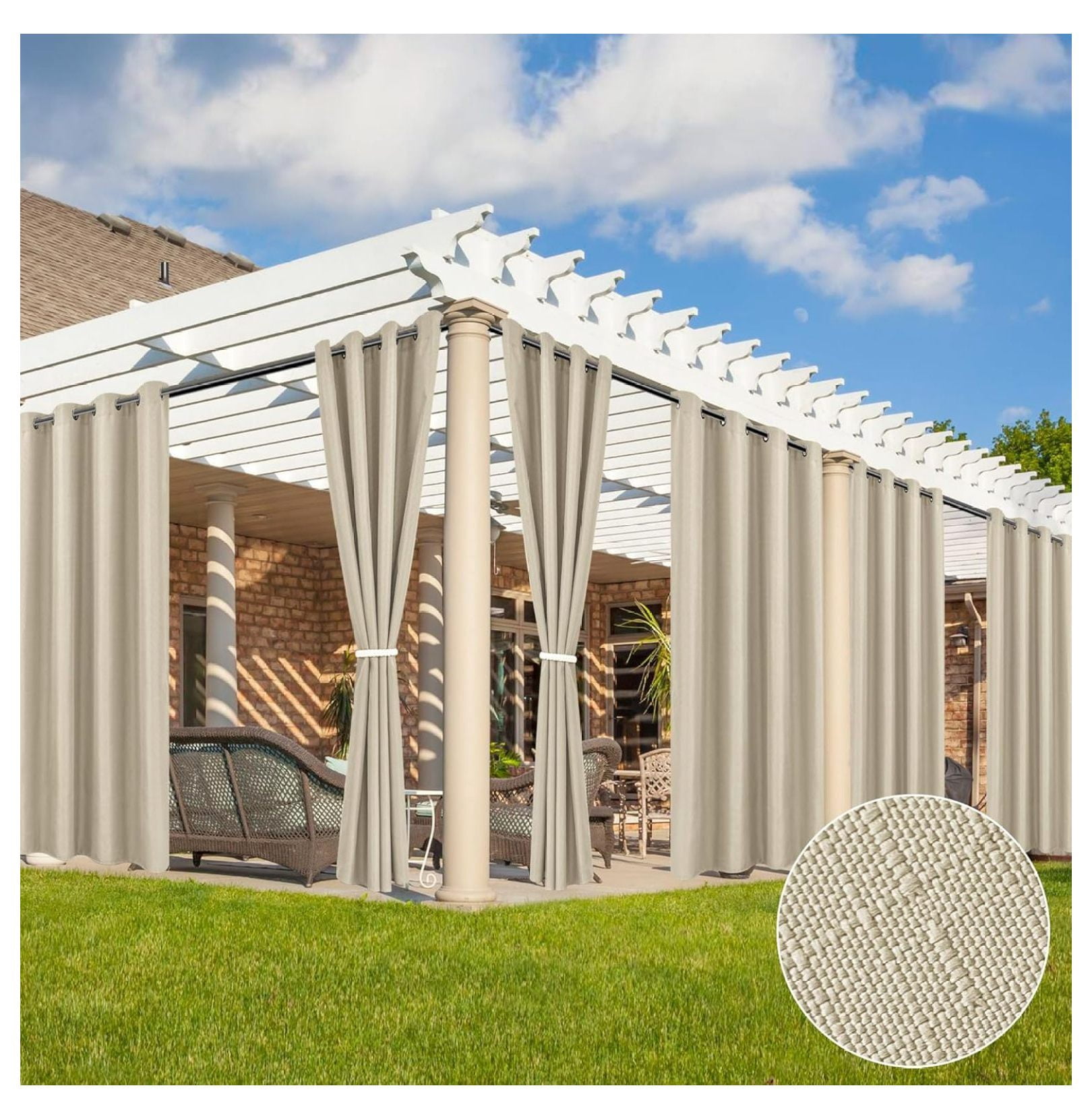 6 Panels Linen Outdoor Curtains for Patio Waterproof Cream Outside ...