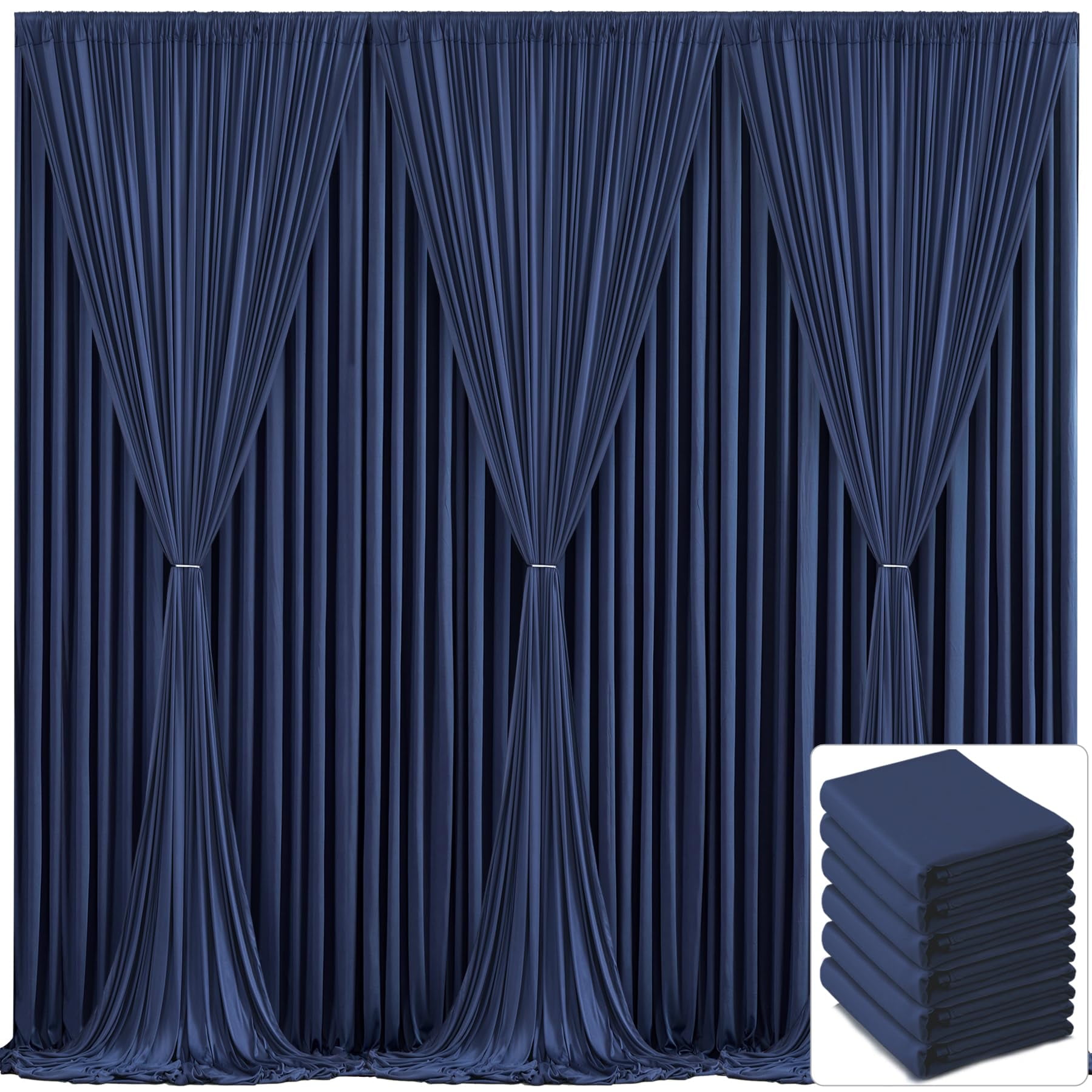 6 Panels Navy Blue Backdrop Curtain for Parties Wedding Wrinkle Free ...