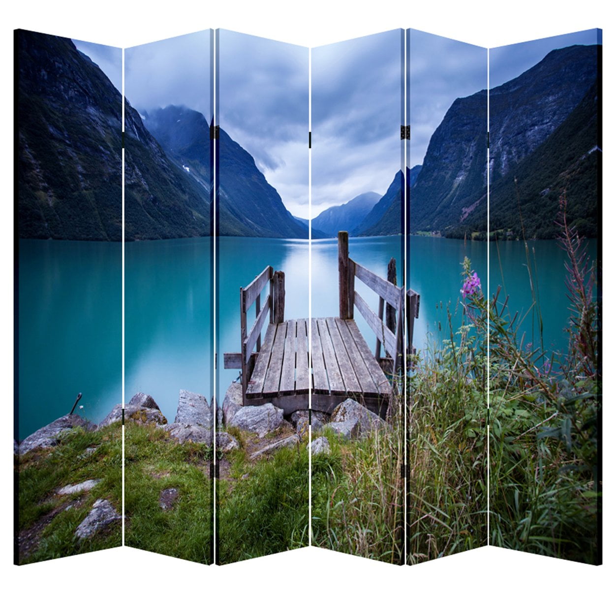 6 Panels Privacy Screen Room Divider Partition with Lake Dock Canvas ...