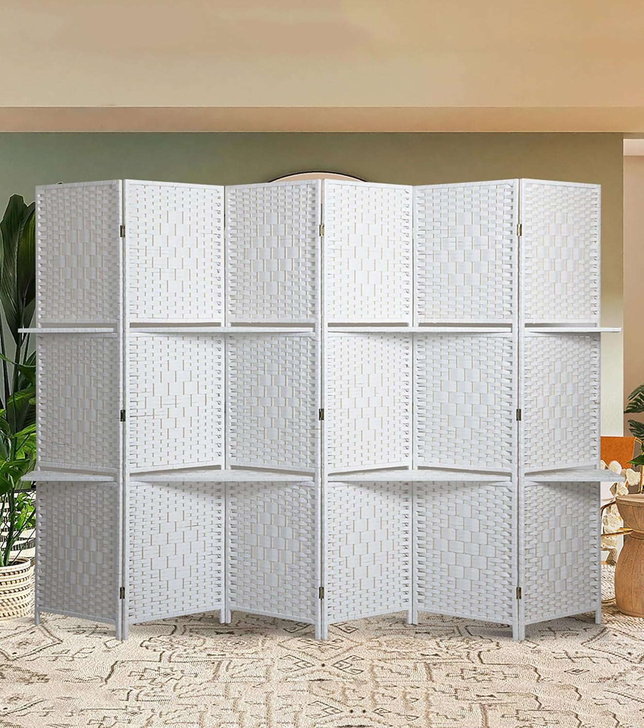 6 Panels Room Divider, 6 FT Tall&Extra Wide Weave Fiber Room Divider ...