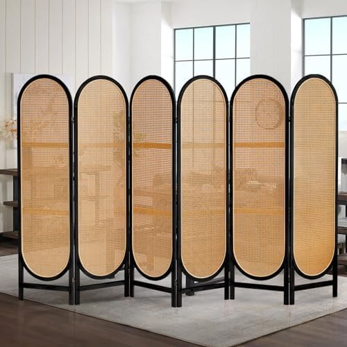 6 Panels Room Dividers, Hand-Woven Rattan Room Divider Panel and ...