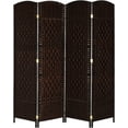 6-Panels Tall Rattan Room Divider 6 FT Folding Privacy Screen Indoor ...