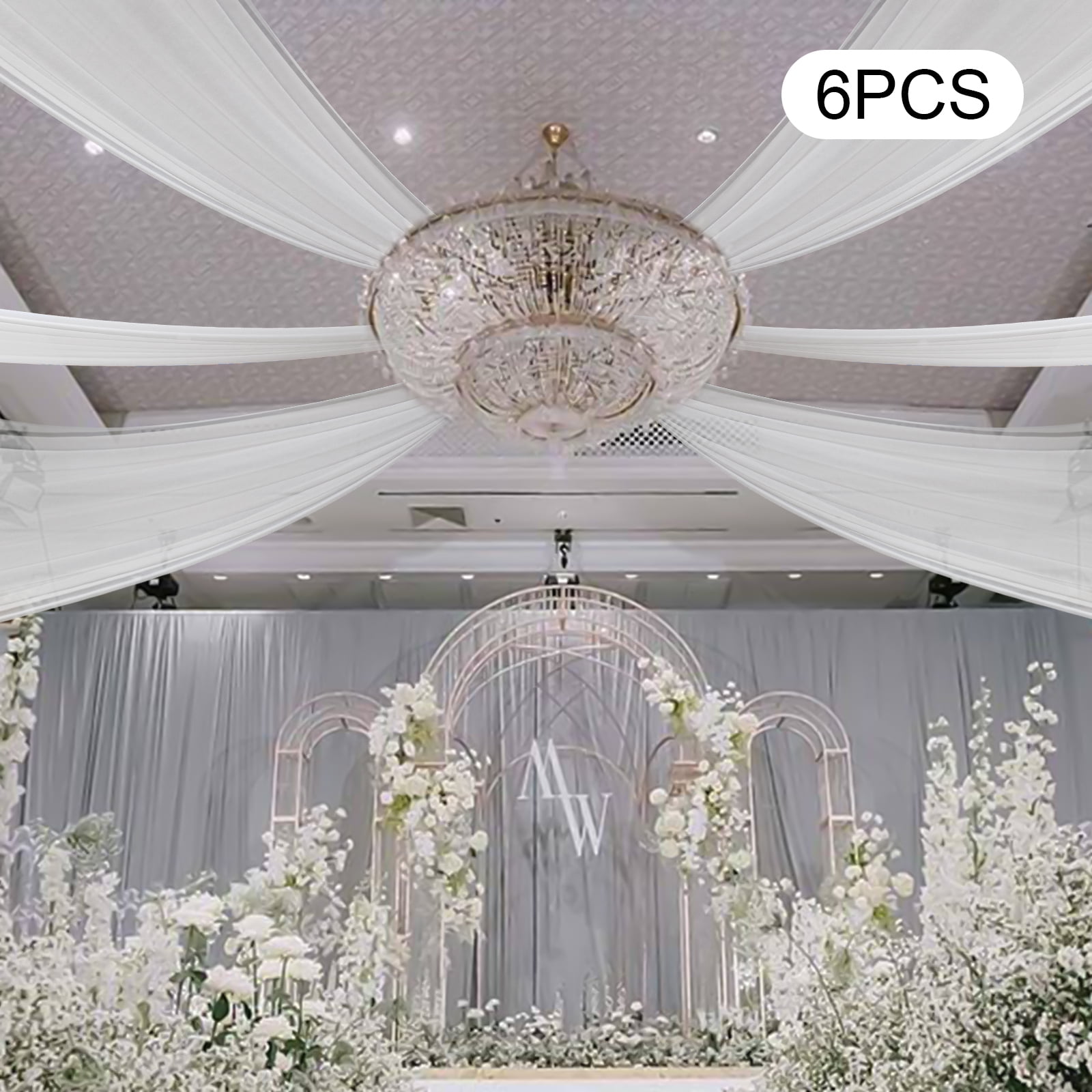 6 Panels Wedding Ceiling Drapes, Chiffon Fabric Drapery Curtain Wedding ...