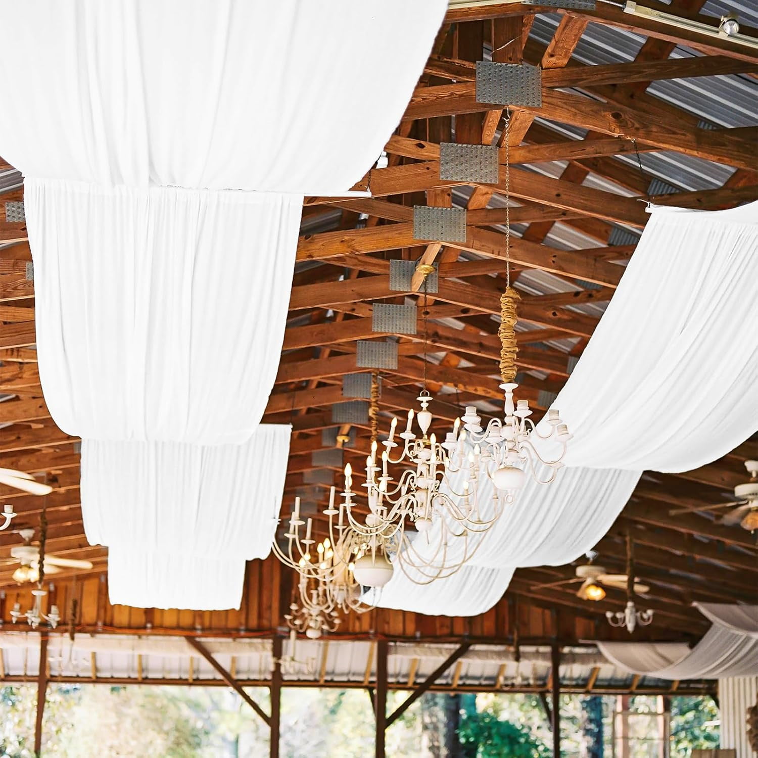 6 Panels White Ceiling Drapes for Wedding, 5ftx10ft Ceiling Drapes ...