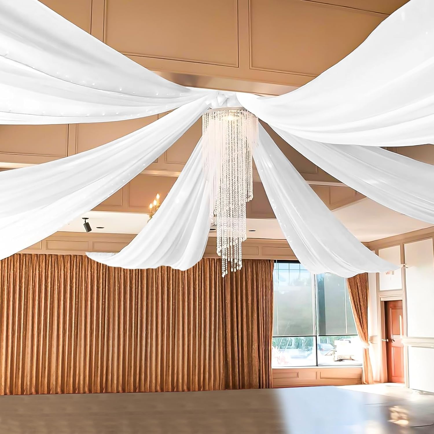 6 Panels White Ceiling Drapes for Wedding 5ftx10ft Sheer Drapery ...