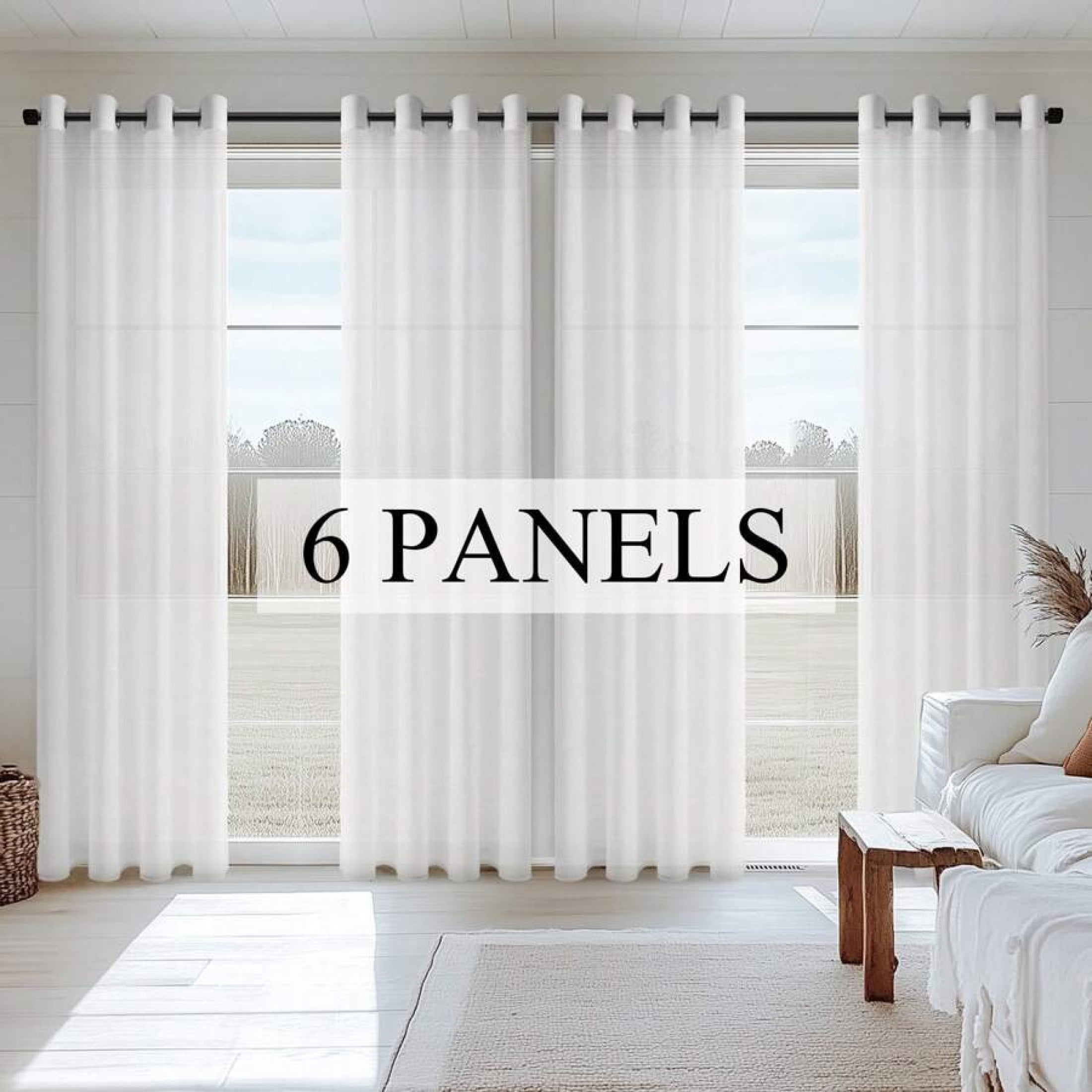 6 Panels Window Curtains - Polyester Linen Blend, Solid Color, Grommet Top, Lightweight & Airy ...