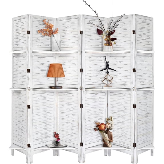 6 Panels Wood Room Divider with Shelves – 6 FT Height Folding Privacy ...