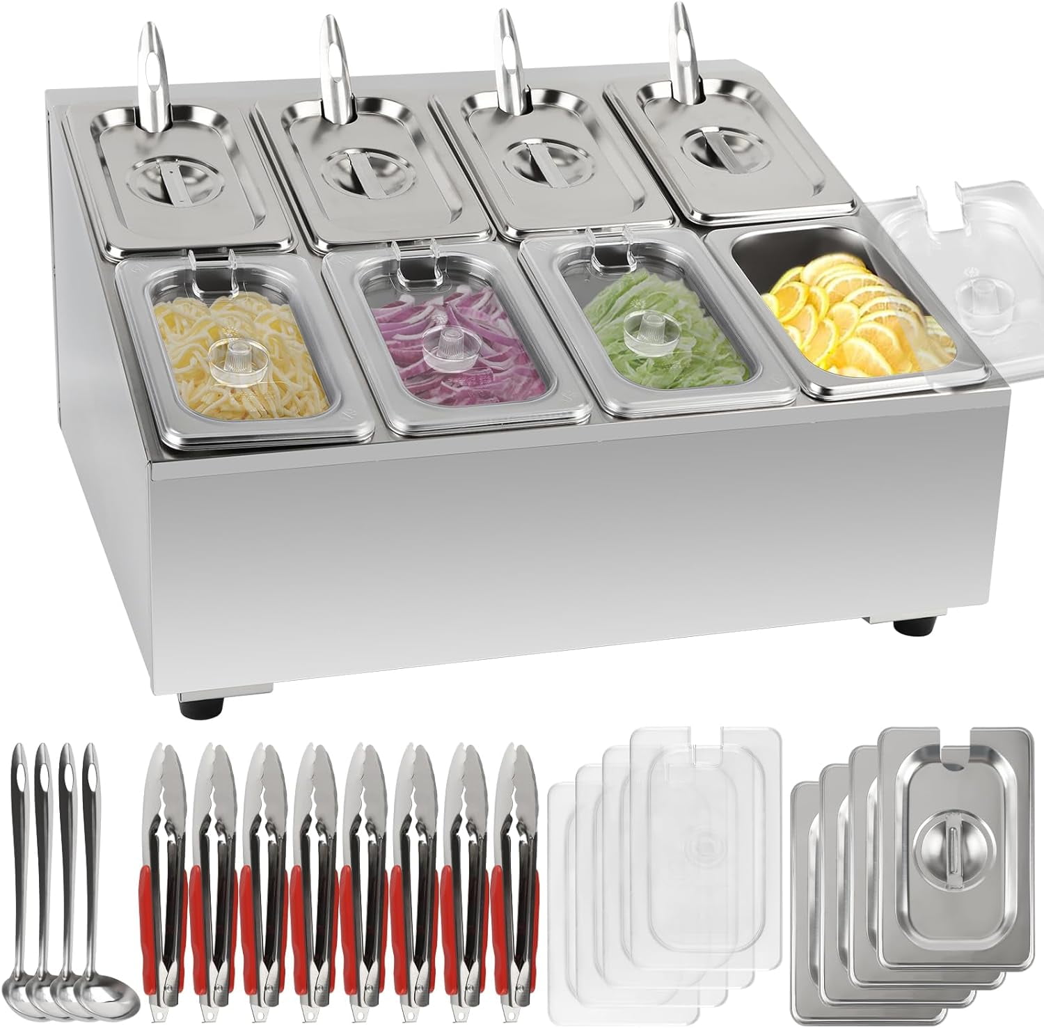 6 Pans Spice Rack Shelf 2 Row Stainless Spice Organizer Stand with Lids ...