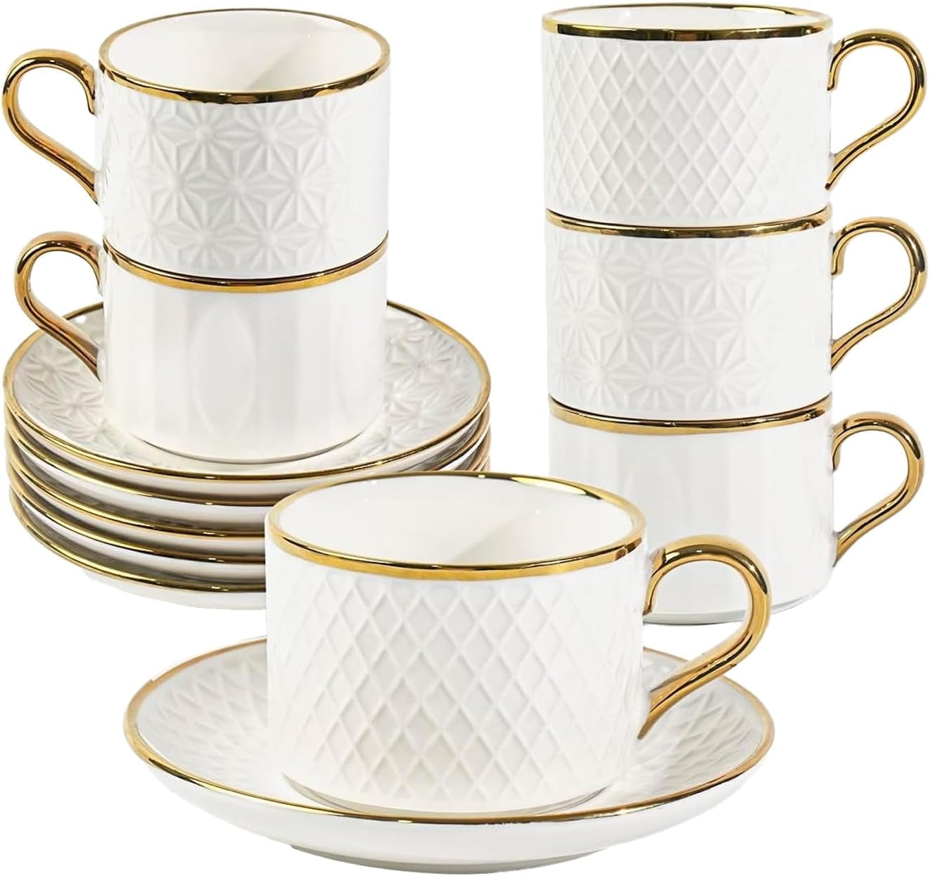 6-Pc 7oz Porcelain Espresso Cup Set – Stackable, Gift-Ready for ...
