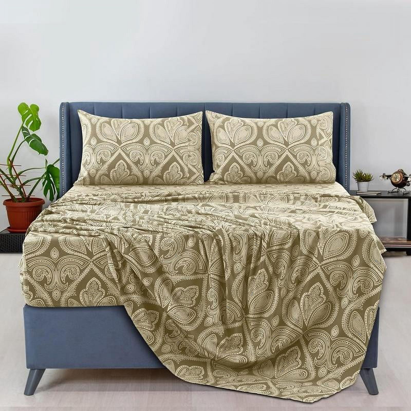 6-Pc Bed Sheets Set - Microfiber Paisley & Solid Design King Bed Sheet ...