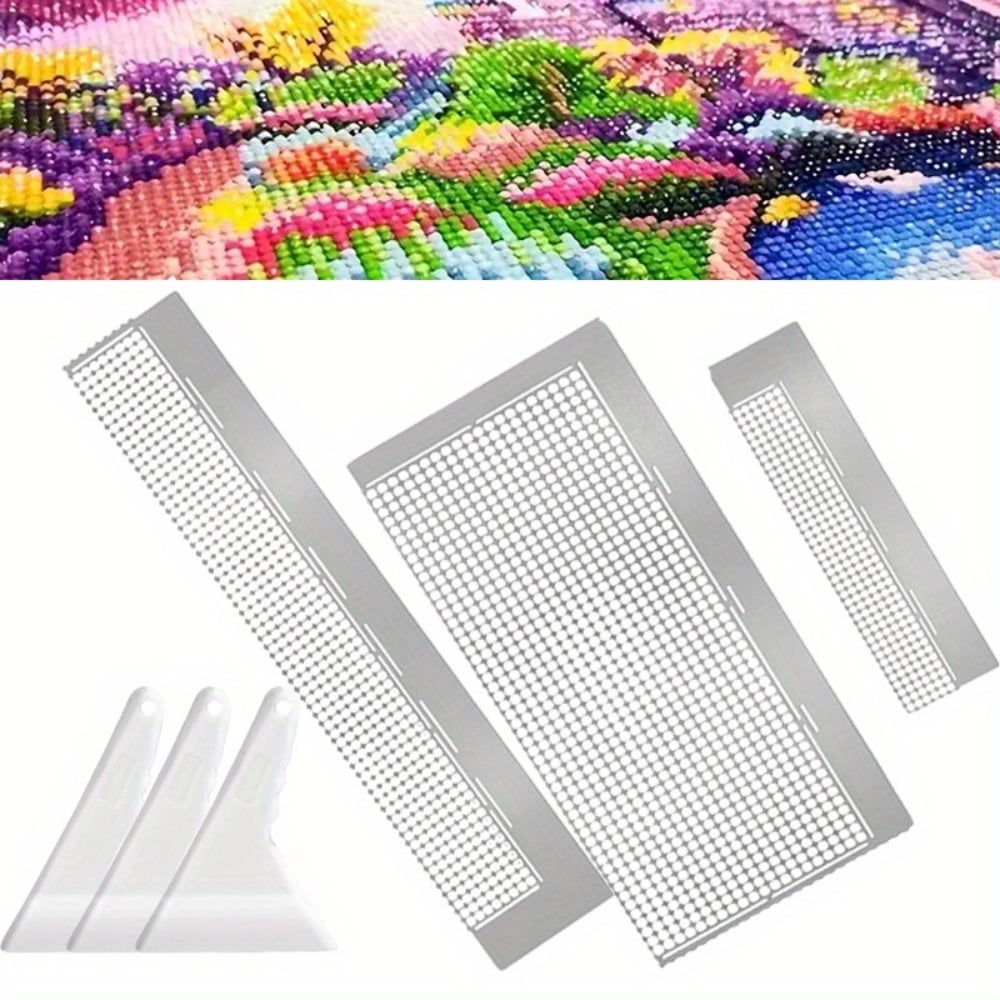 6-Pc Diamond Painting Ruler & Fix Tool Set - 3 Stainless Steel Rulers ...