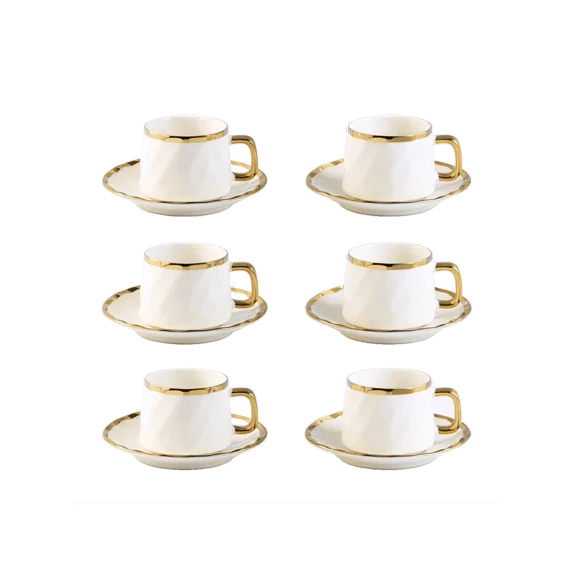 6-Pc Embossed Coffee Cup Set - Ceramic Espresso Cups & Saucers W ...
