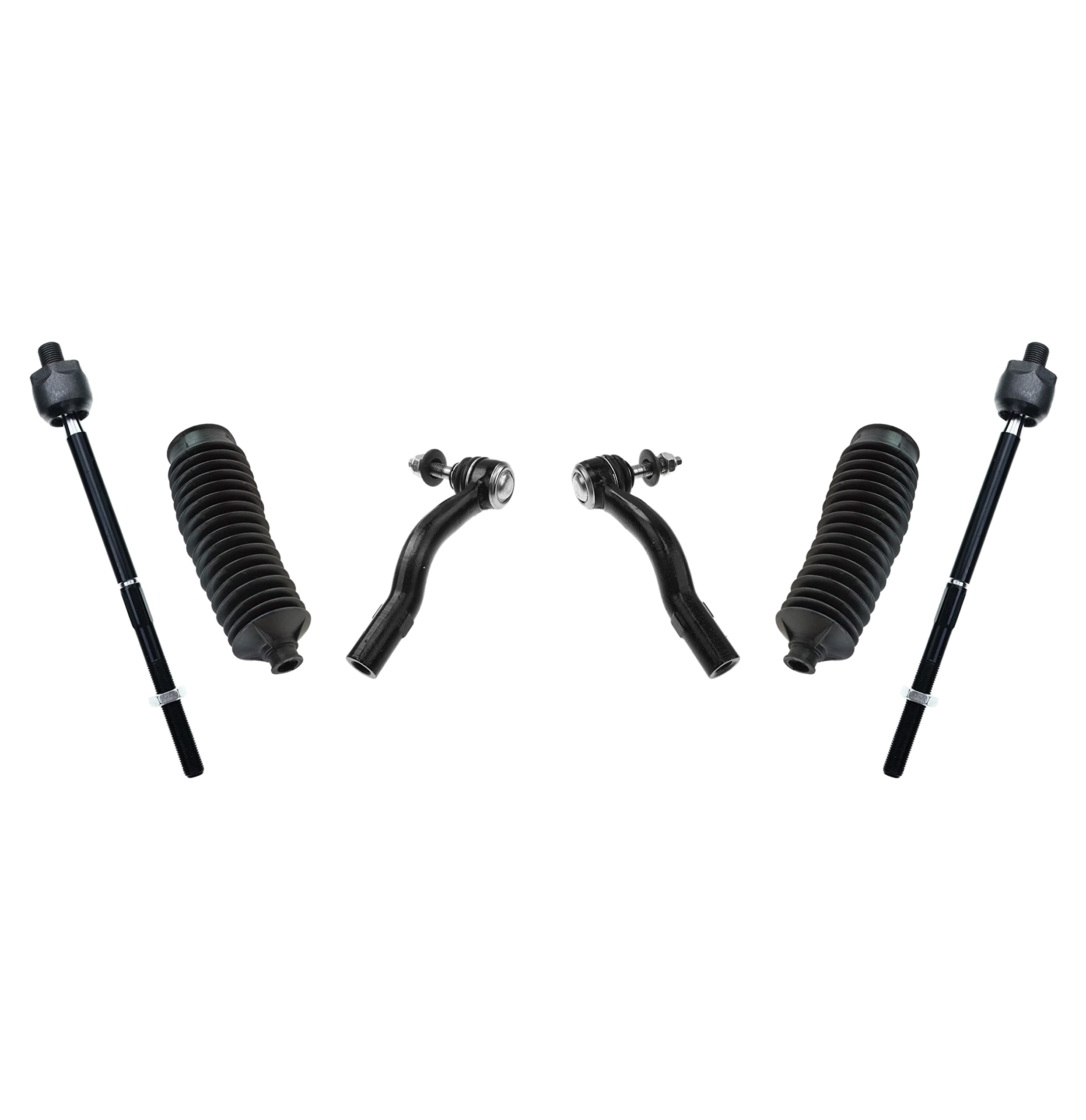 6 Pc Front Inner & Outer Tie Rod Ends with Rack & Pinion Bellow Boots ...
