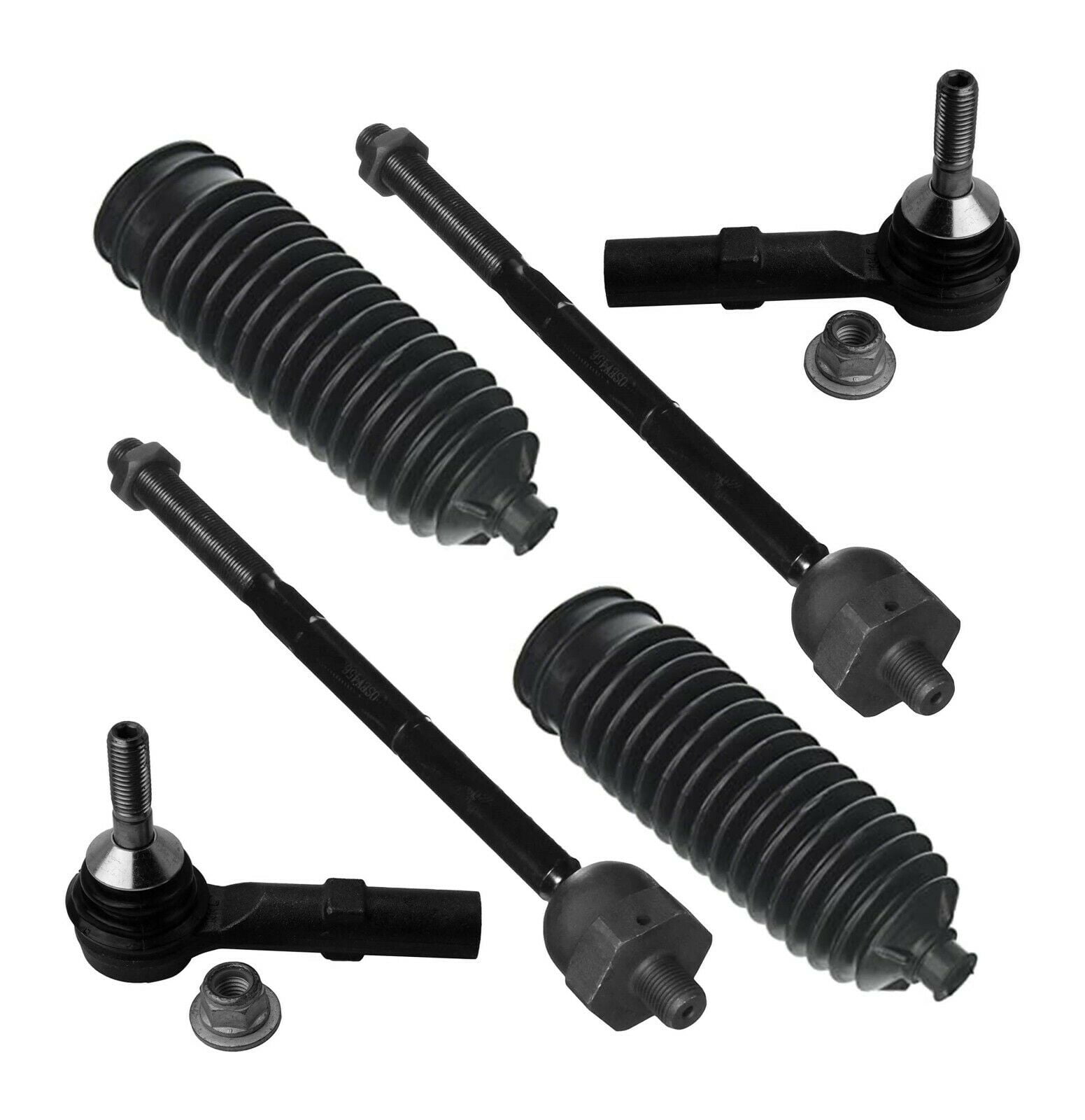 6 Pc Front Inner & Outer Tie Rod Ends + Rack and Pinion Bellow Boots Steering Kit Fits select ...