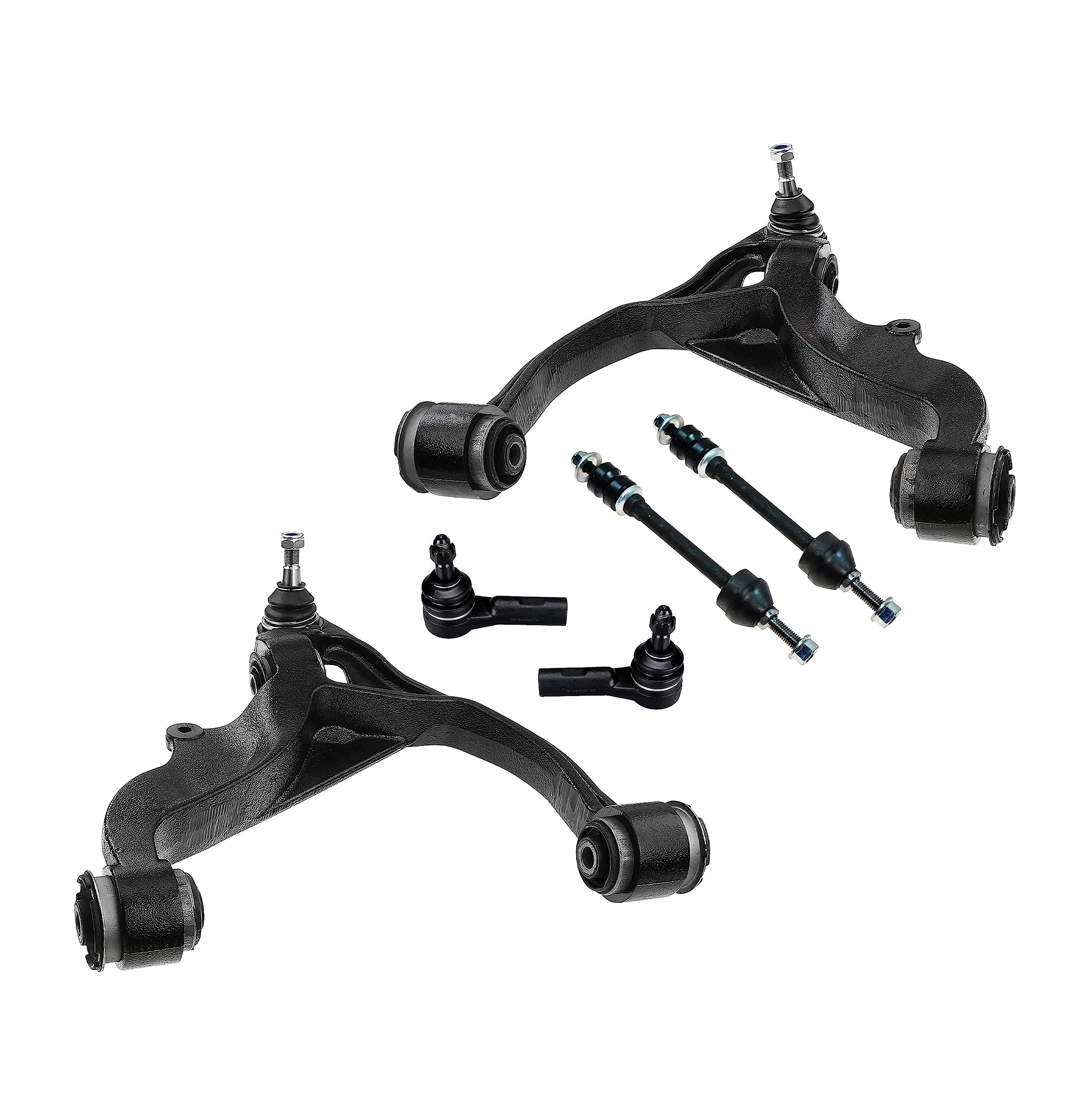 6 Pc Front Lower Control Arms with Ball Joints, Outer Tie Rod Ends, Sway Bar End Links ...