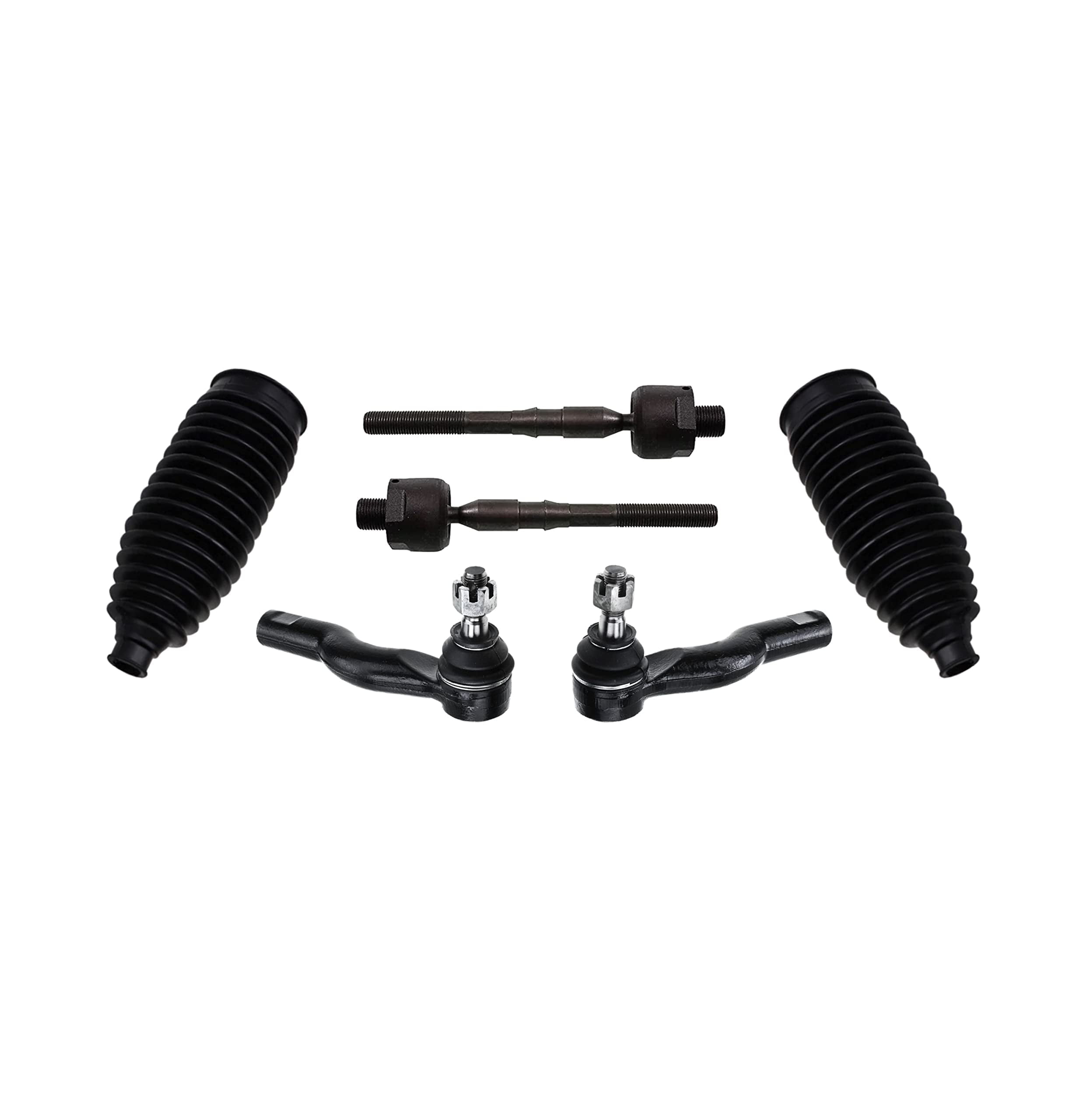 6 Pc Front Outer & Inner Tie Rod Ends with Rack & Pinion Bellow Boots ...