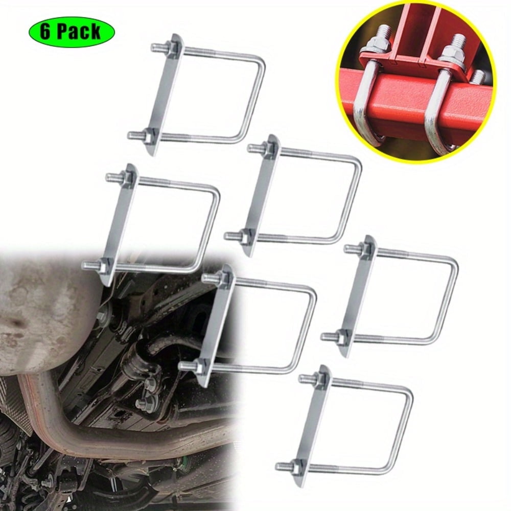 6-Pc M6 Stainless Steel U-Bolt Kit - with Square Plates & Nuts for Pipe ...