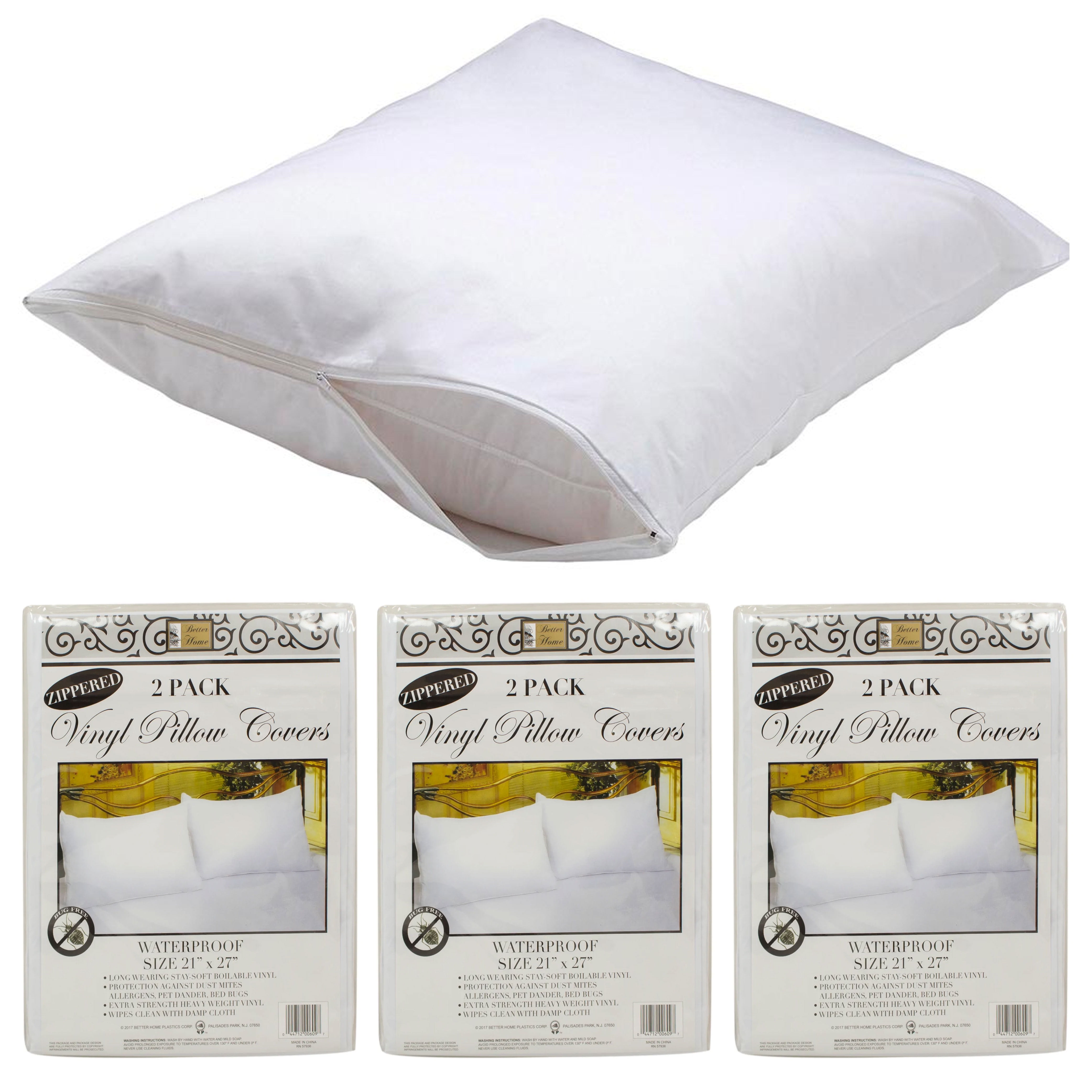 6 Pc Soft Pillow Protector Zippered Premium Vinyl Waterproof Bedding ...