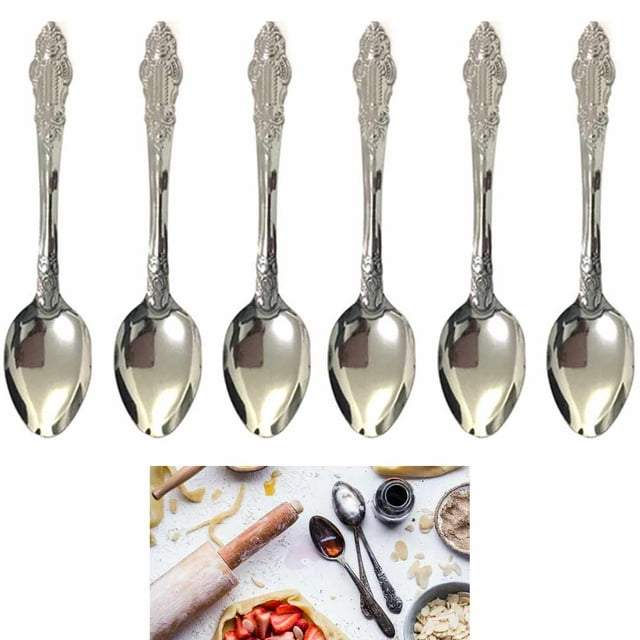 6 Pc Stainless Steel Dinner Spoons Flatware Set Silverware Cutlery Soup ...