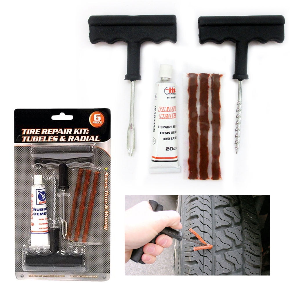 6 Pc Tire Repair Kit Tubeless Flat Tire Patch Car Rasp Plugs Tool ...