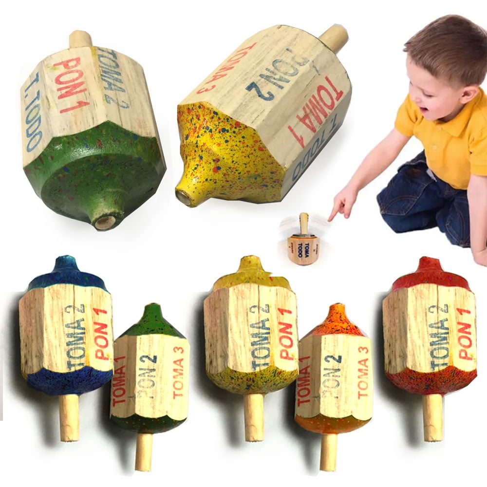 6 Pc Traditional Mexican Spinner Pirinola Toma Todo Game Spinning Wooden Top Toy - Walmart.com